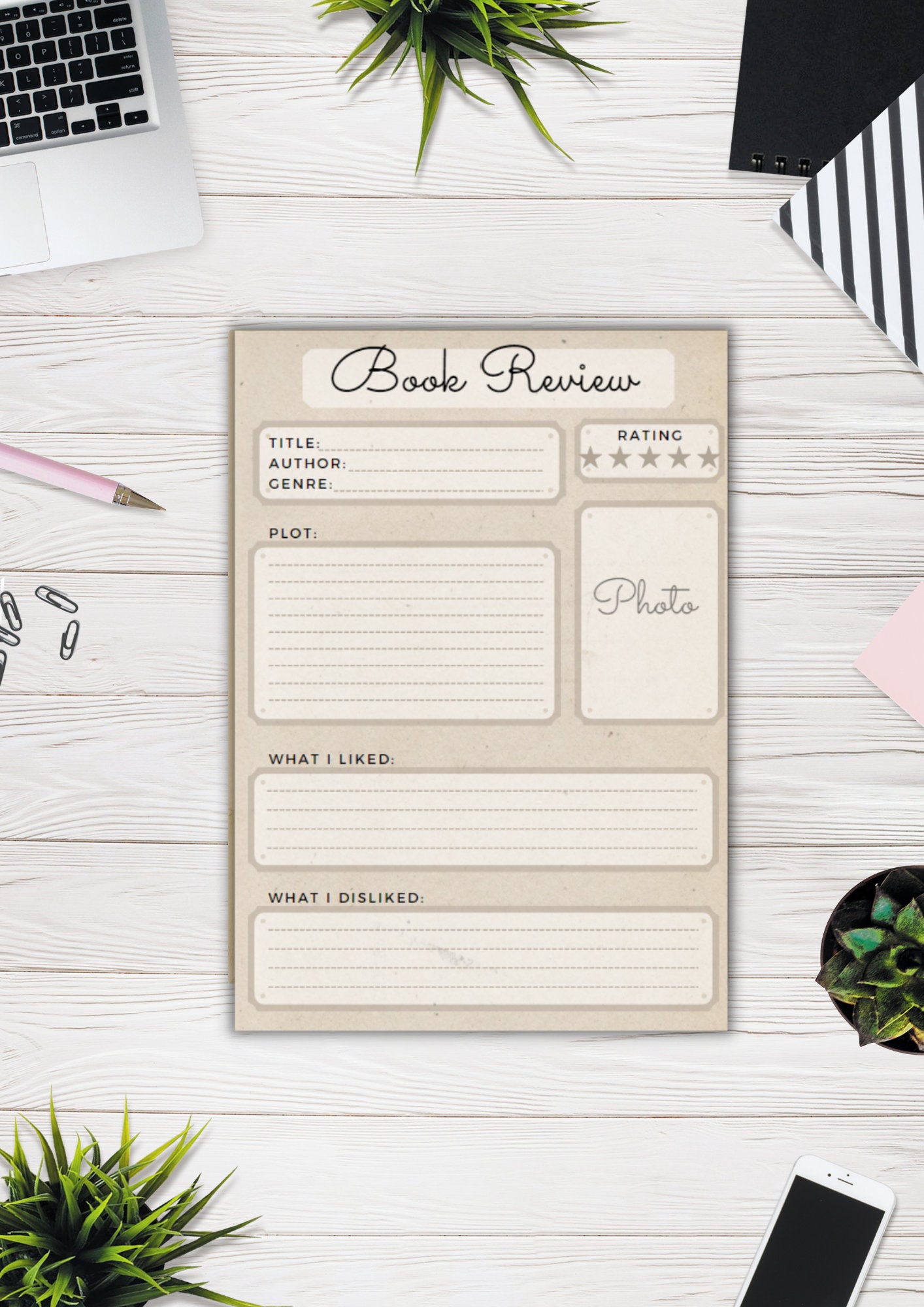 Book Journal Printable Template Set, Reading Diary, Downloadable. Canva ...