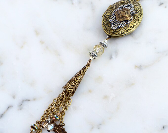 Vintage Locket, Brass Locket, Locket Gift Mom, Brass Locket Gift, Long ...