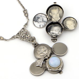 Multi Photo Locket Necklace Antique Silver Locket Holds 4 - Etsy