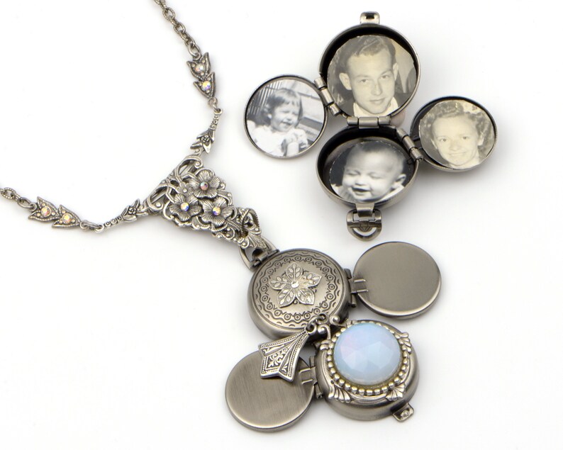 Multi Photo Locket Necklace Antique Silver Locket Holds 4 | Etsy