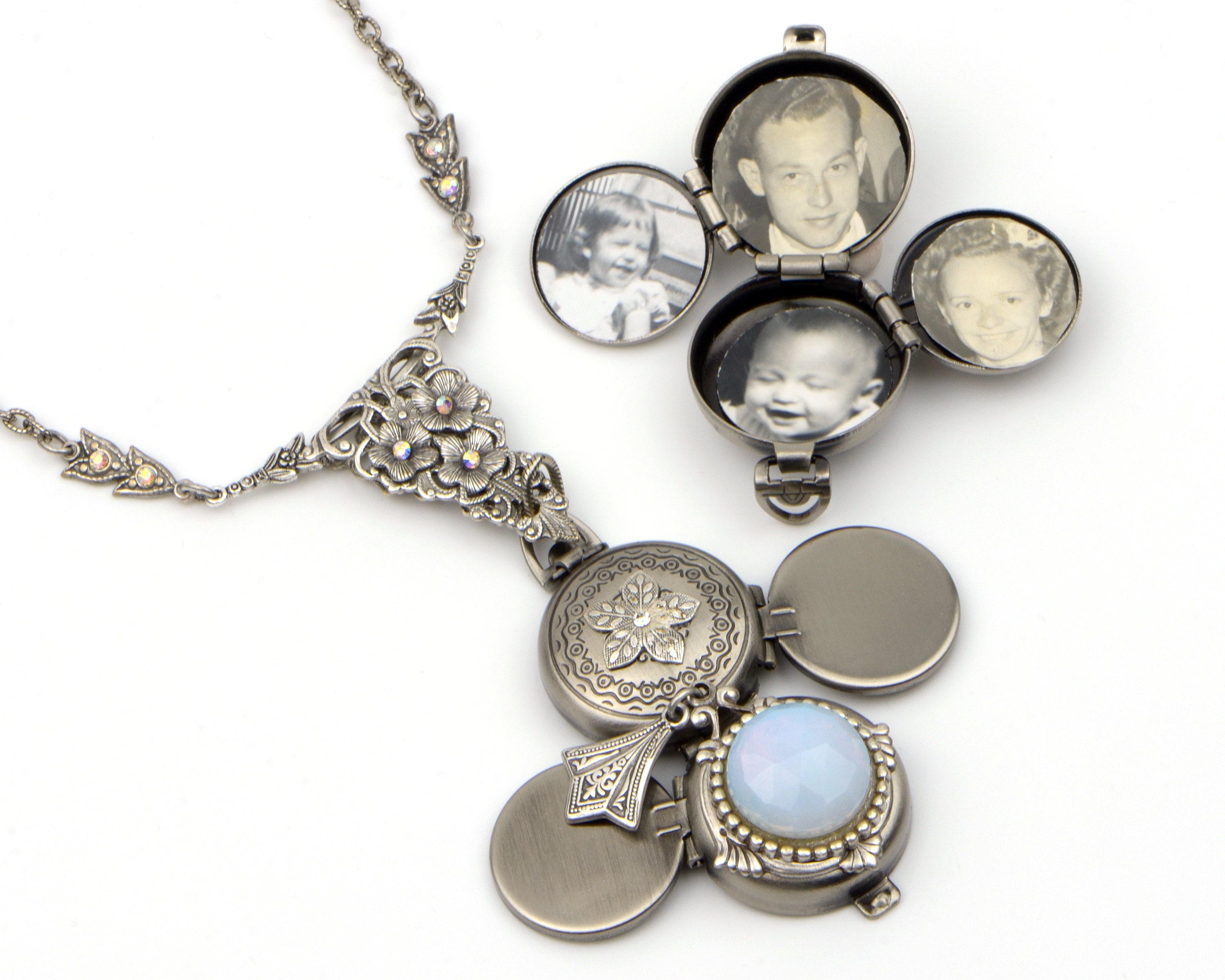 Multi Photo Locket Necklace Antique Silver Locket Holds 4 | Etsy