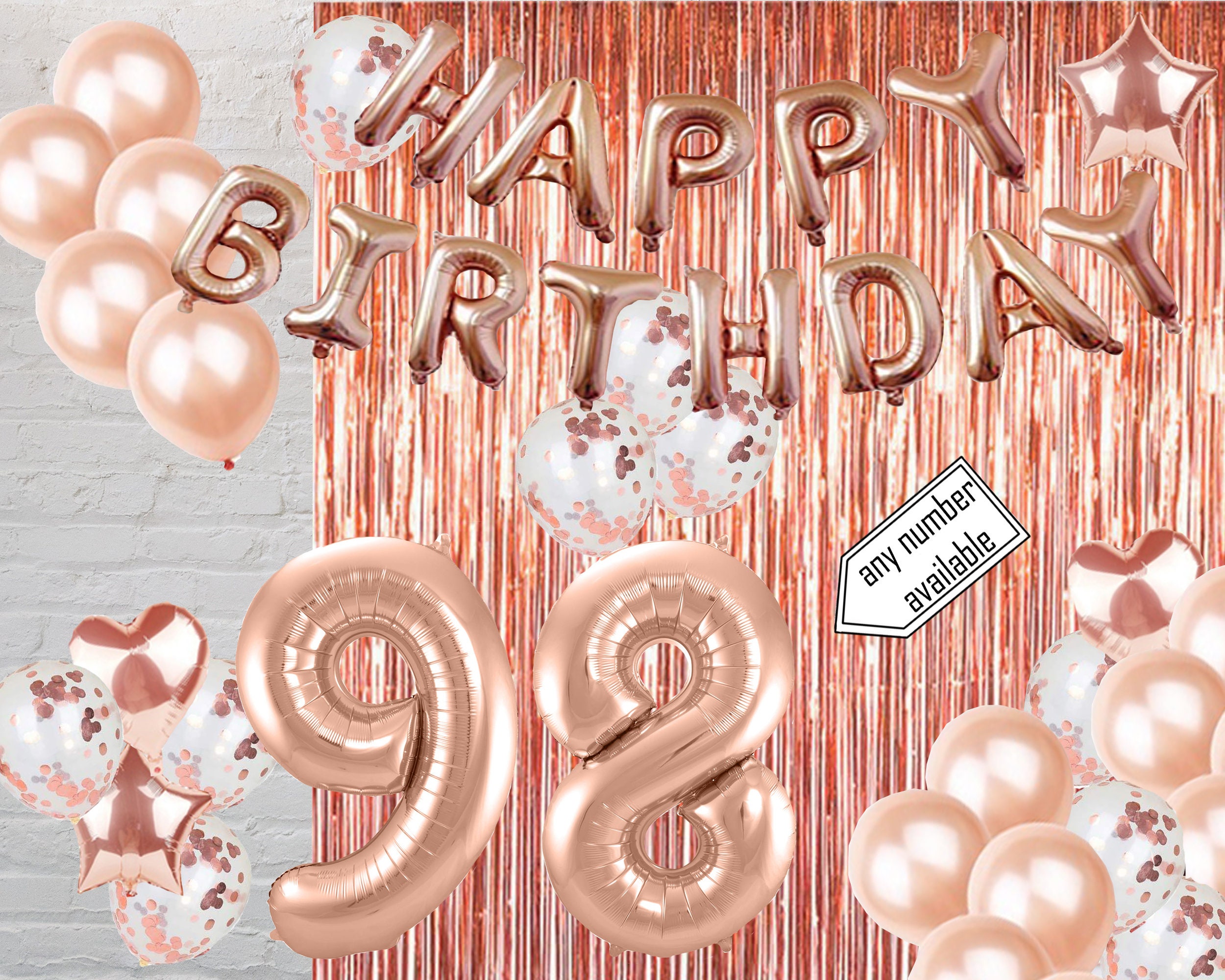 98th Birthday Party Rose Gold Photo Booth Balloon Backdrop Decoration ...