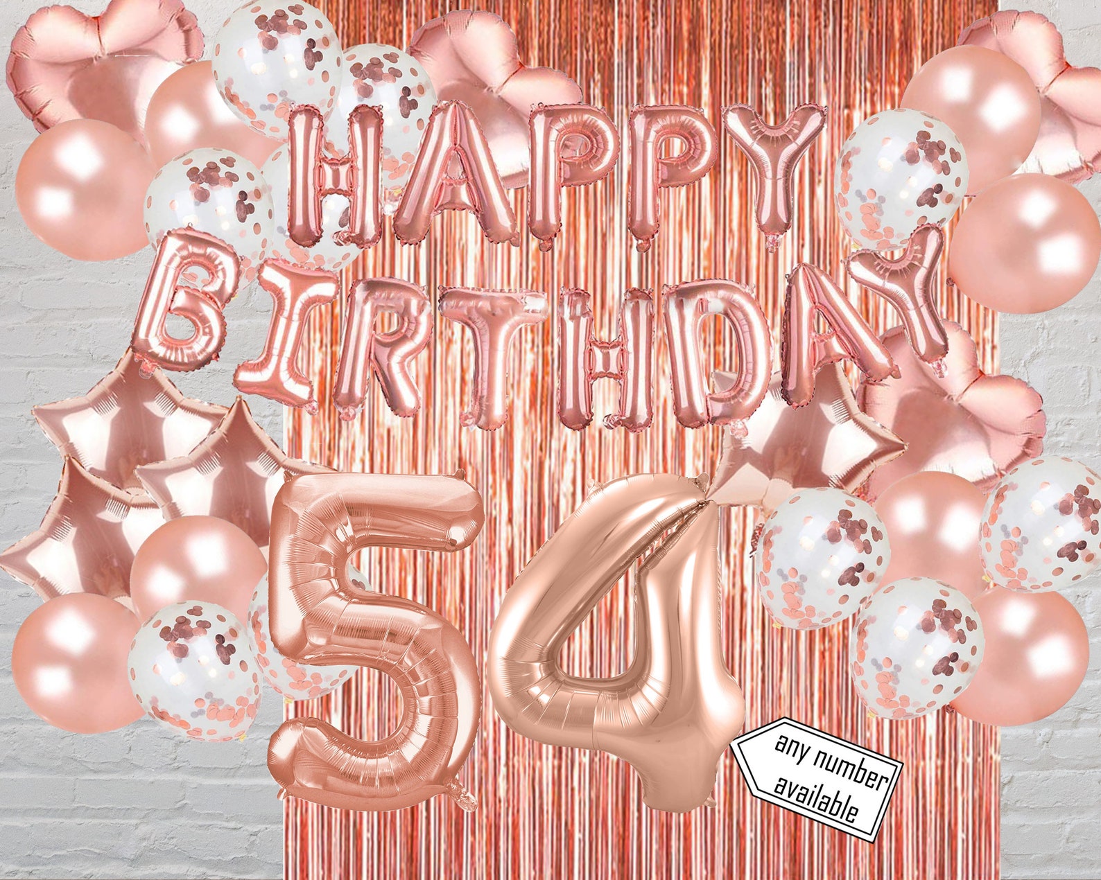 Happy 54th Birthday Rose Gold Balloon Banner Photo Booth Backdrop Party ...