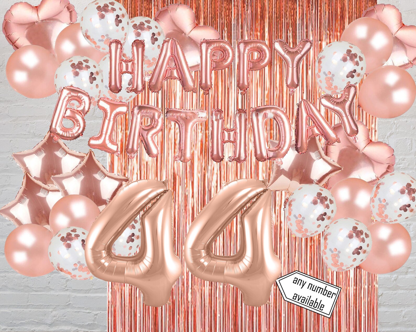 Happy 44th Birthday Rose Gold Balloon Banner Photo Booth Backdrop Party ...