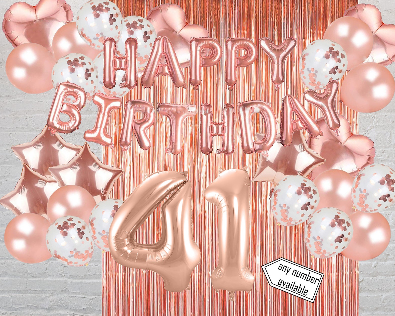Happy 41st Birthday Rose Gold Balloon Banner Photo Booth Backdrop Party ...
