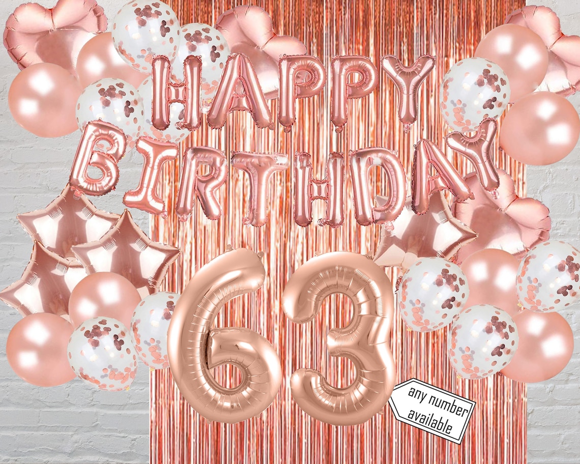 Happy 63rd Birthday Rose Gold Balloon Banner Photo Booth - Etsy