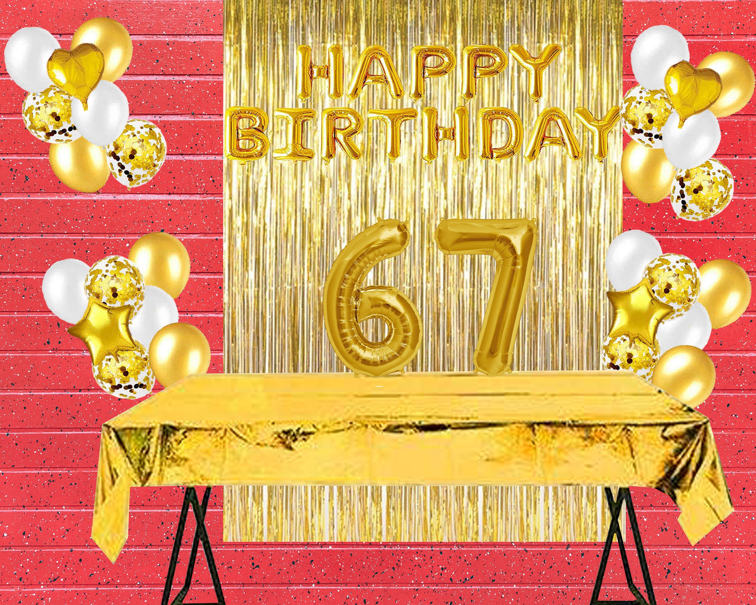 Gold 67th Birthday Celebration Balloon Happy Birthday Banner Backdrop ...