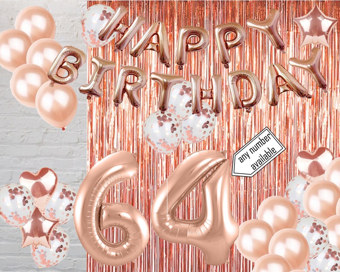 64th Birthday Party Rose Gold Photo Booth Balloon Backdrop Decoration ...