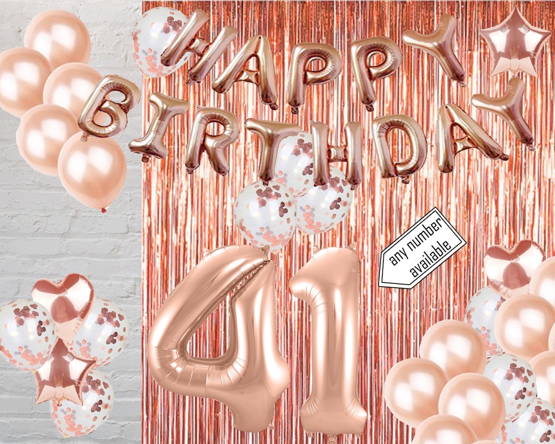41st Birthday Party Rose Gold Photo Booth Balloon Backdrop Decoration ...