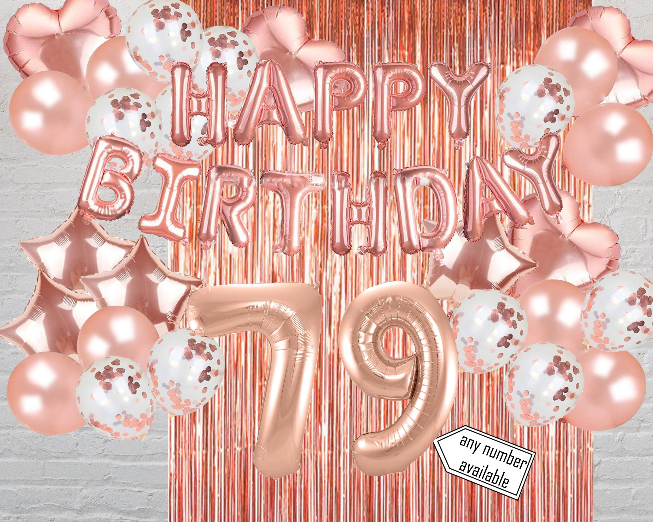 Happy 79th Birthday Rose Gold Balloon Banner Photo Booth | Etsy