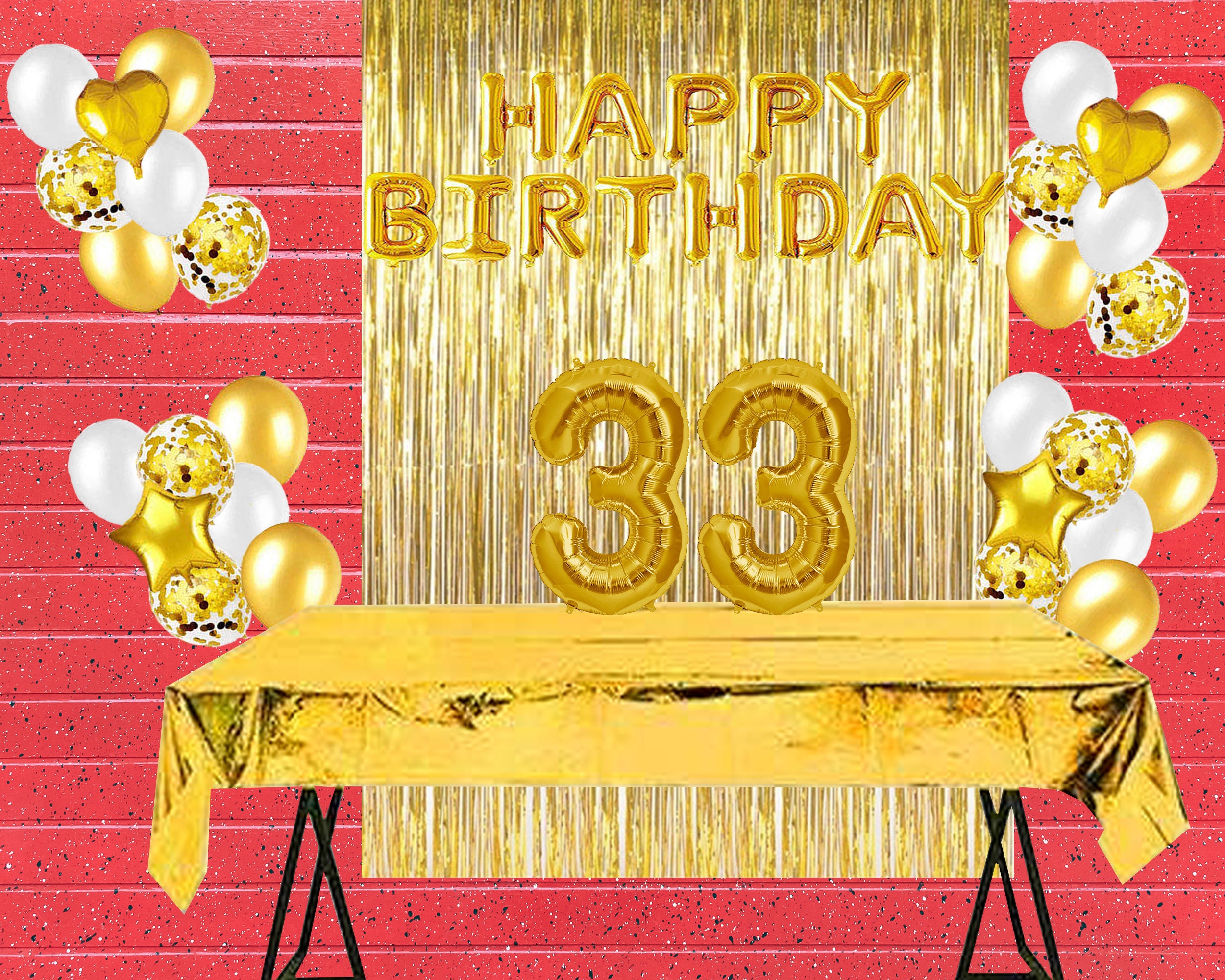 Gold 33rd Birthday Celebration Balloon Happy Birthday Banner - Etsy