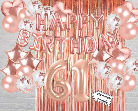 Happy 61st Birthday Rose Gold Balloon Banner Photo Booth | Etsy