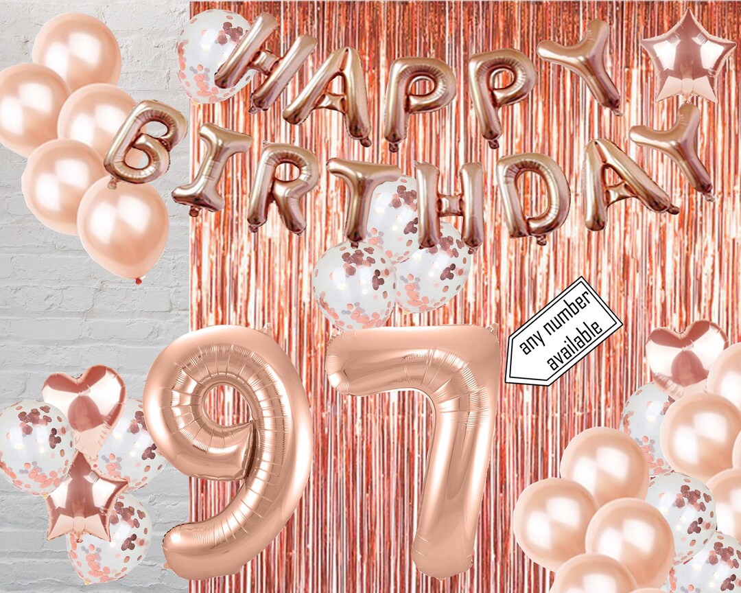 97th Birthday Party Rose Gold Photo Booth Balloon Backdrop Decoration ...