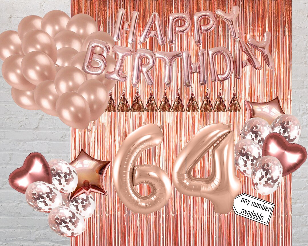 Birthday Party Decorations for 64th Birthday Rose Gold Balloon Photo ...