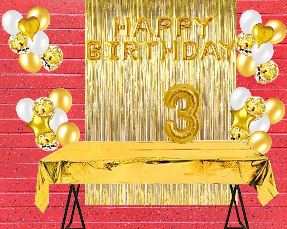 Gold 3rd Birthday Celebration Balloon Happy Birthday Banner - Etsy