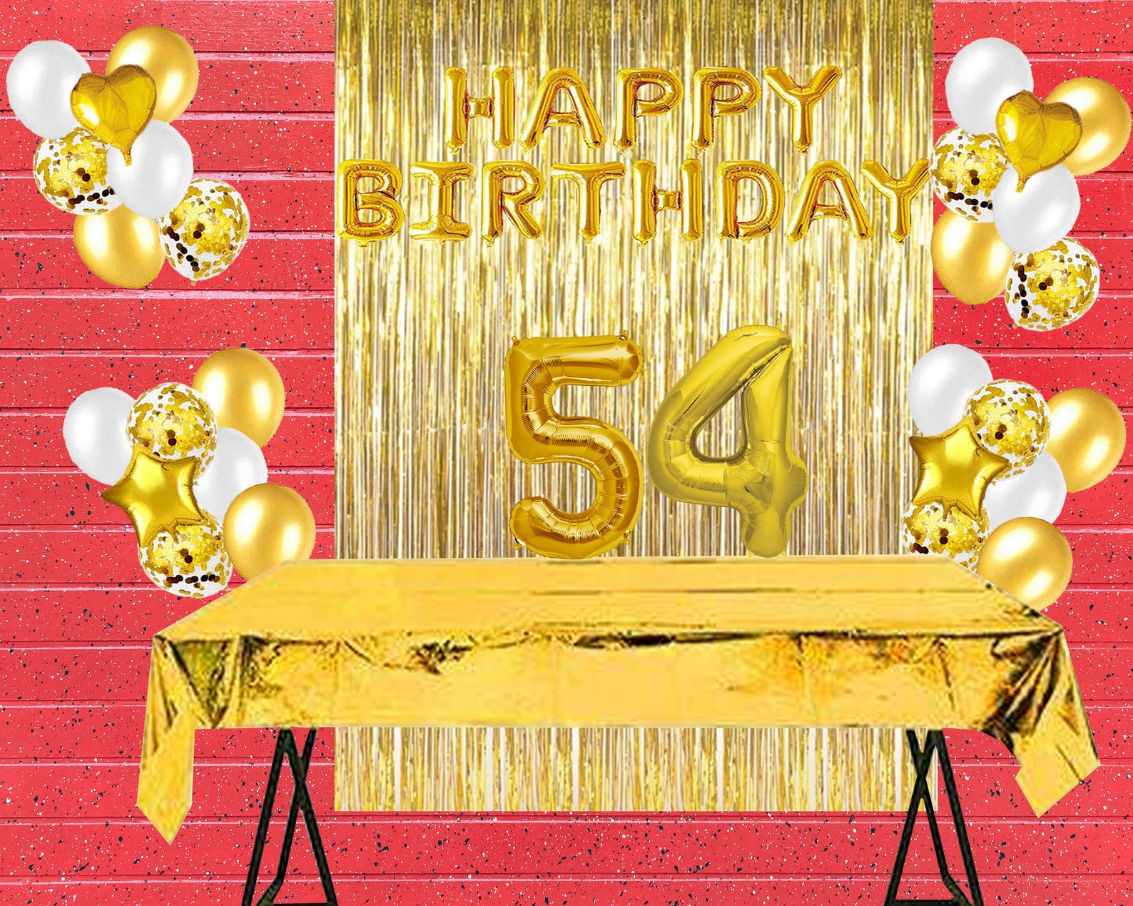 Gold 54th Birthday Celebration Balloon Happy Birthday Banner Backdrop ...