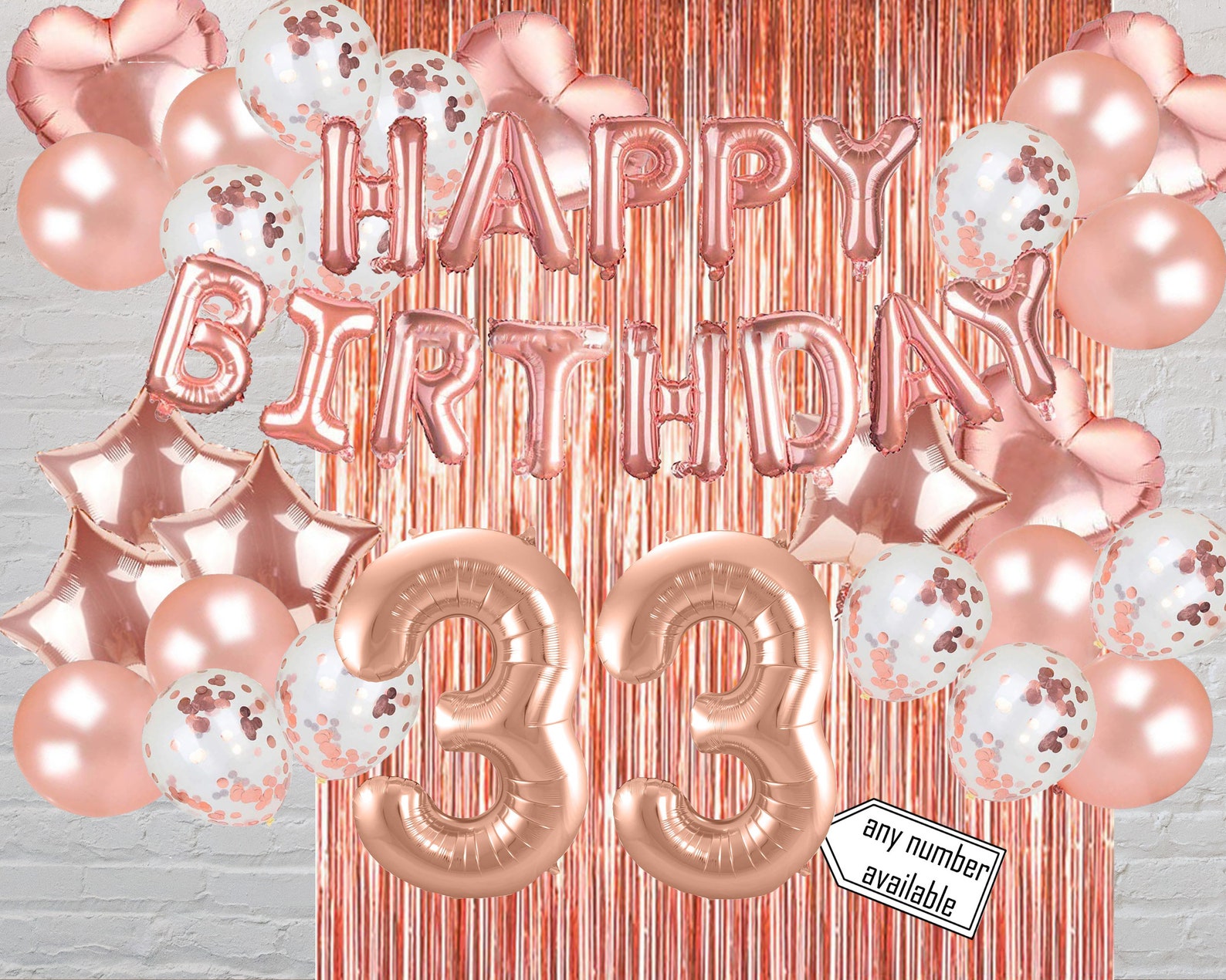 Happy 33rd Birthday Rose Gold Balloon Banner Photo Booth - Etsy