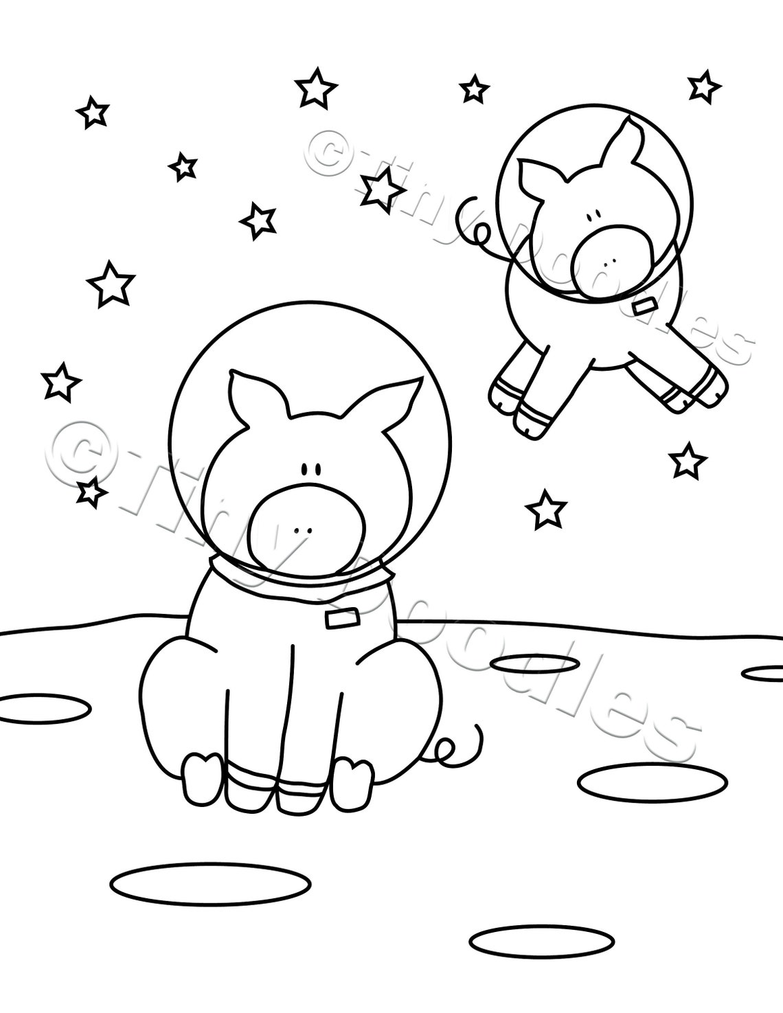Pigs Space Coloring Pages Animal Coloring Page Printables | Etsy