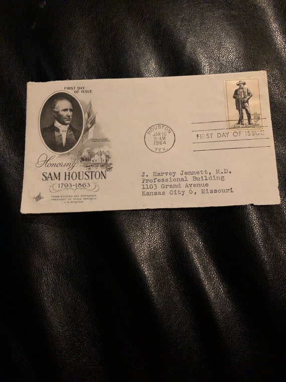 1964 Sam Houston First Day of Issue Stamp | Etsy