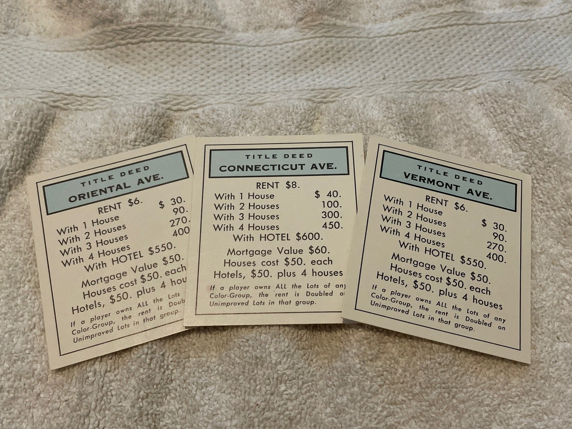 Vintage Monopoly Game Cards - Etsy