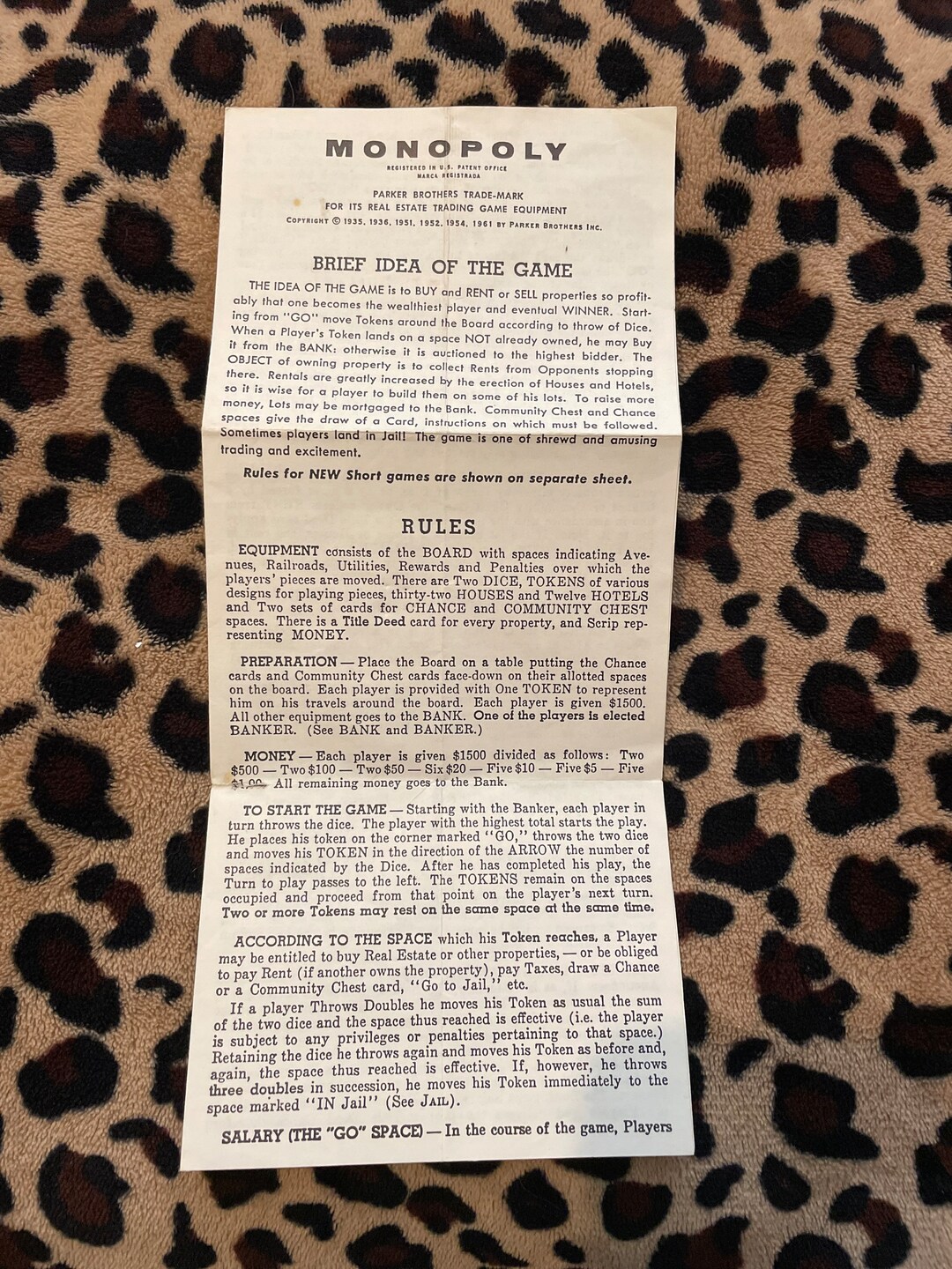 1961 Monopoly Game Instructions - Etsy