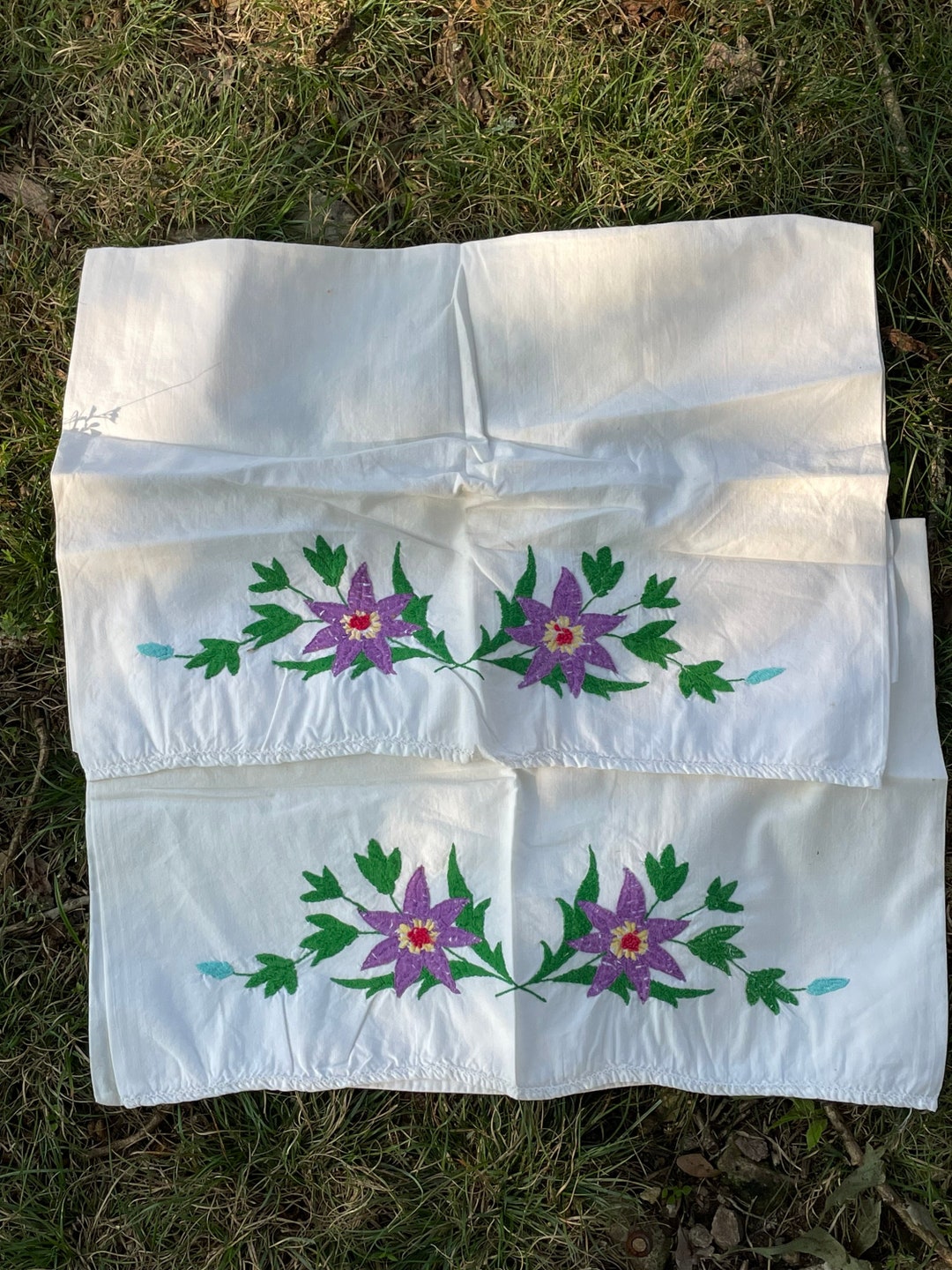 Floral Embroidered Pillowcase Set - Etsy