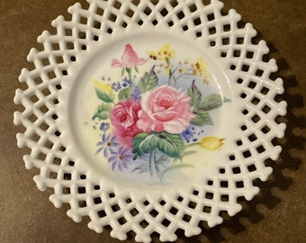 Lefton China Hand Painted Rose Flower White Reticulated Lattice Edge ...