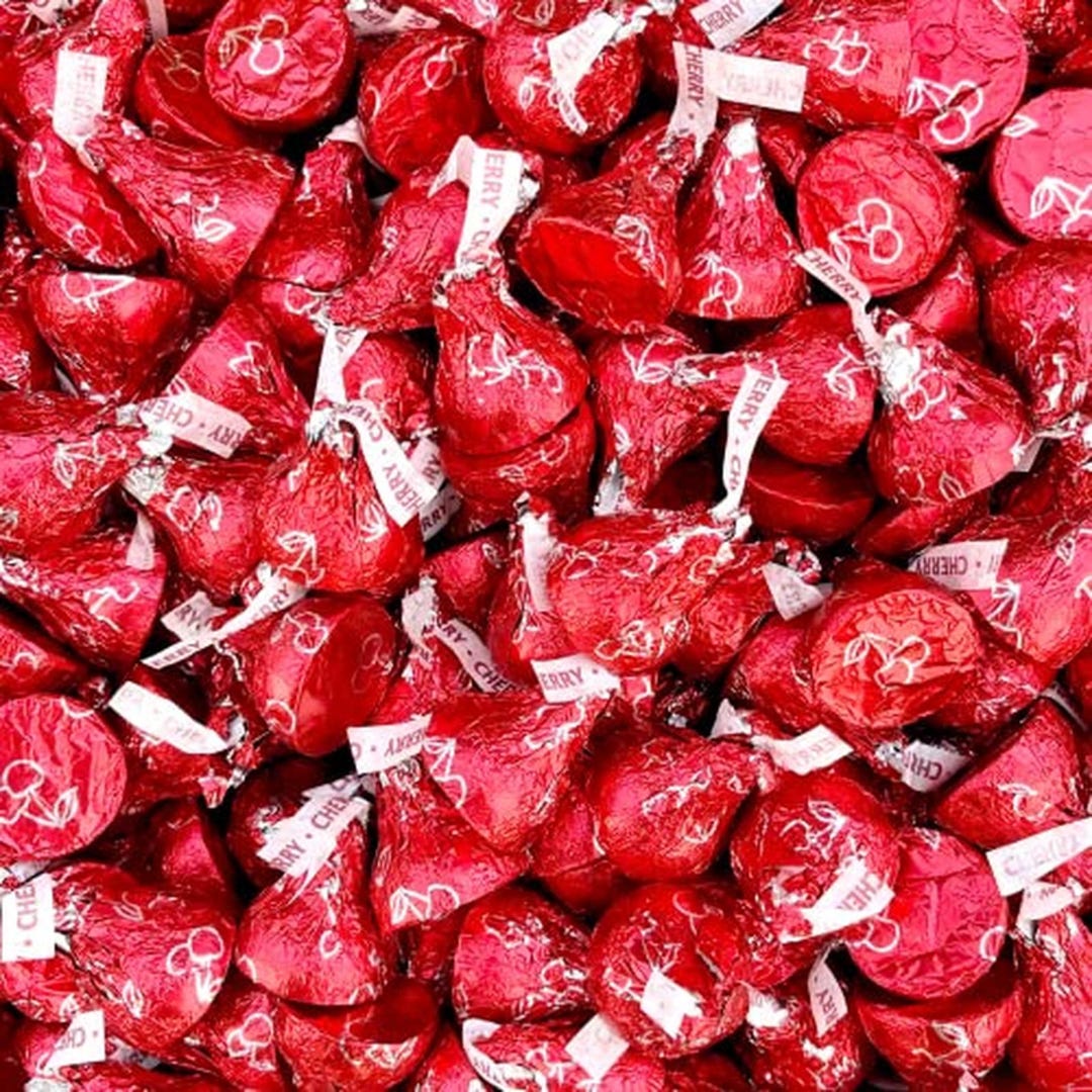 Hershey's Kisses Cherry Cordial Milk Chocolate 2LB Bulk Red Foil Candy ...