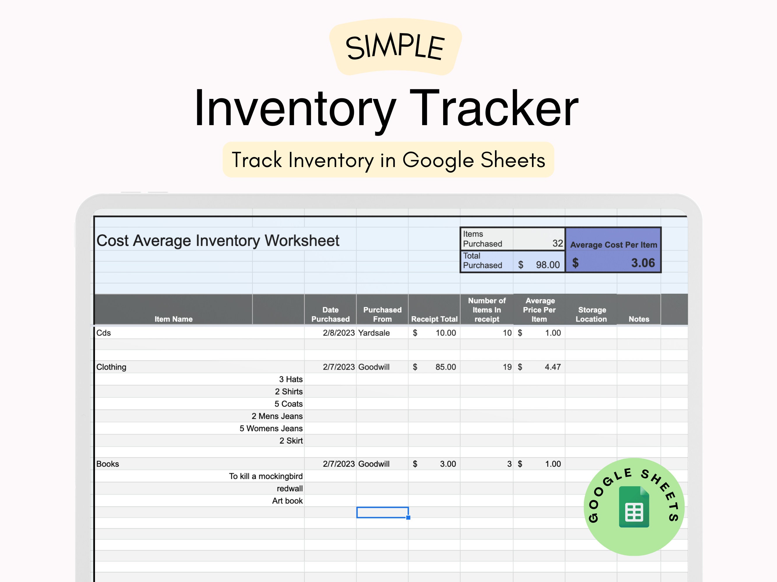 Easy Inventory Spreadsheet Small Business Inventory Tracker Inventory ...