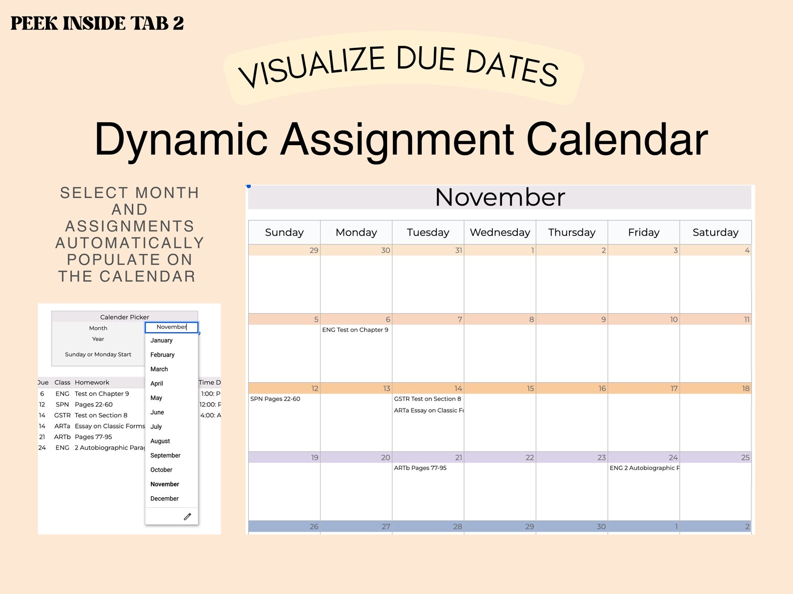 Academic Planner School Assignment Tracker Google Sheets ADHD Student ...