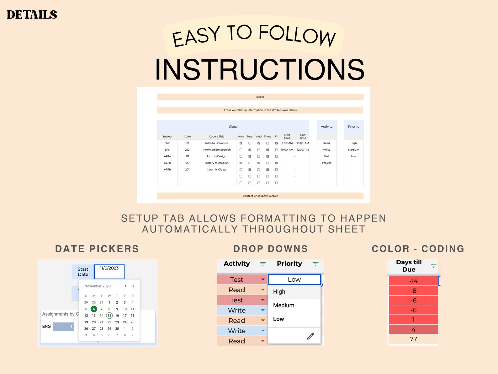 Academic Planner School Assignment Tracker Google Sheets ADHD Student ...
