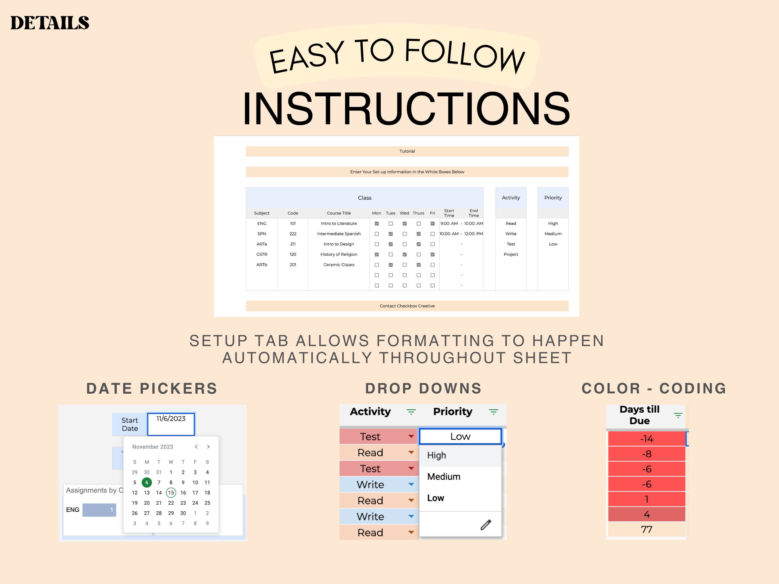 Academic Planner School Assignment Tracker Google Sheets ADHD Student ...