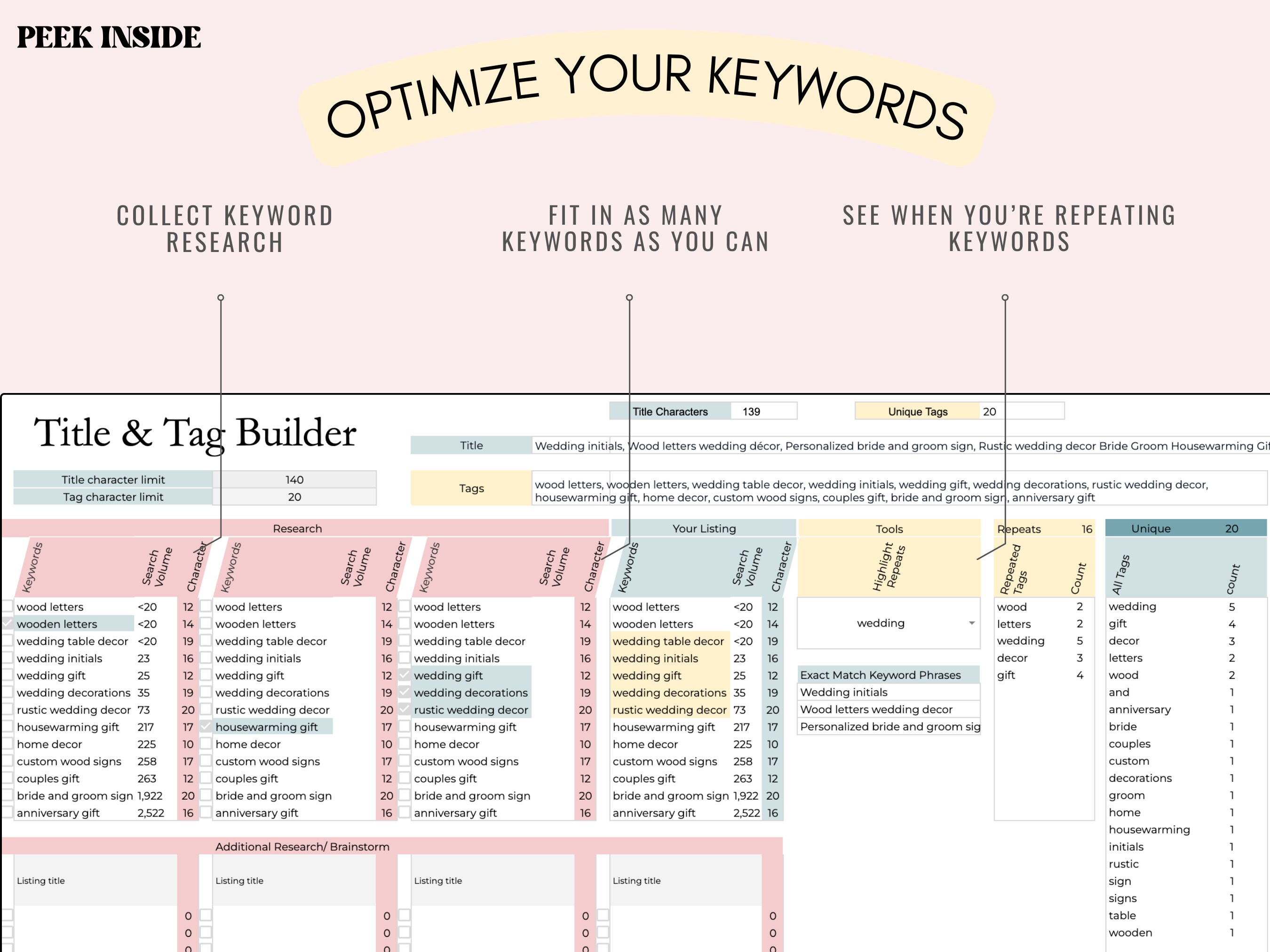 Etsy SEO Tags Planner Keyword Research Organizer for Ranking High in ...