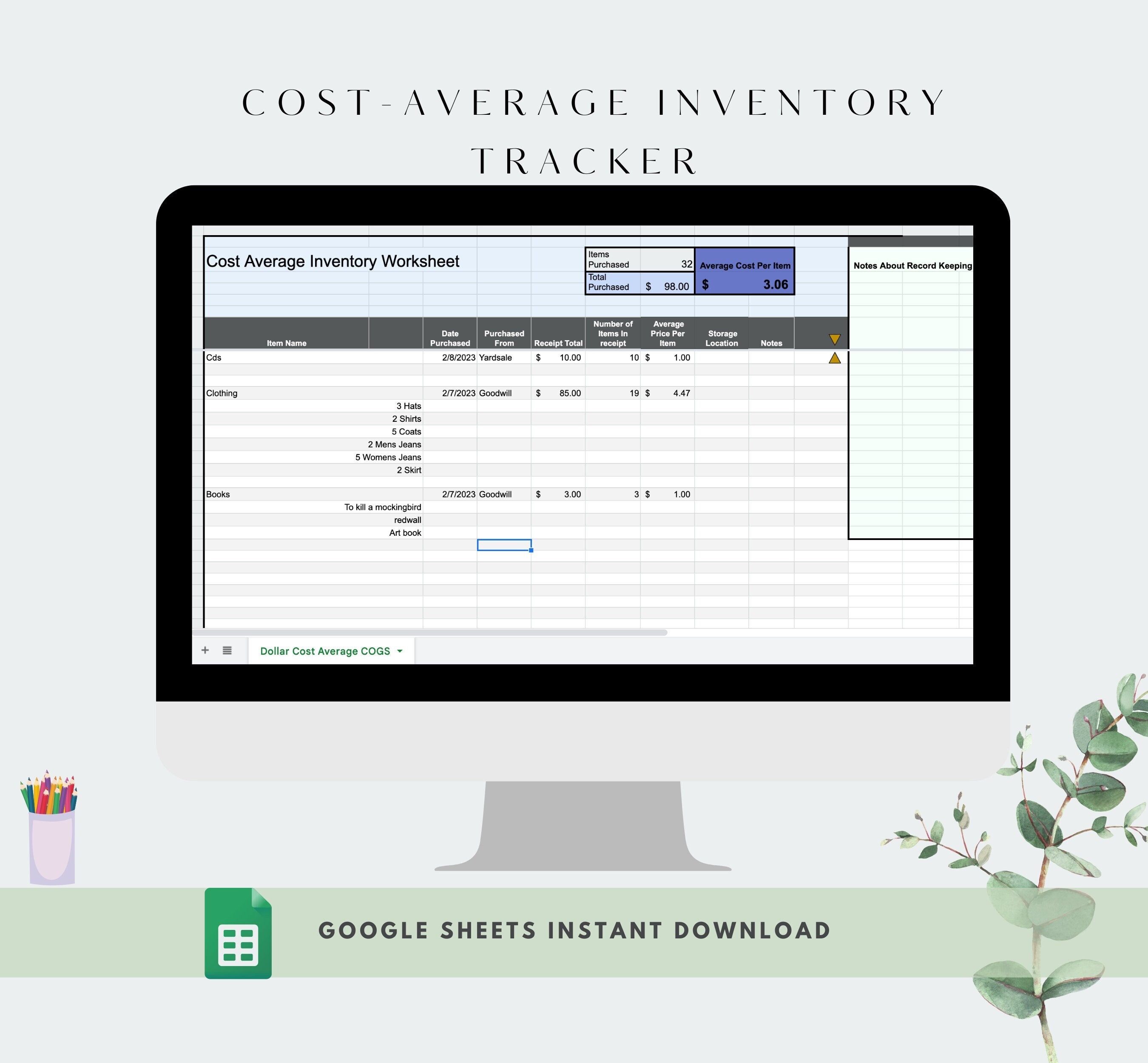 Easy Inventory Spreadsheet Small Business Inventory Tracker Inventory ...