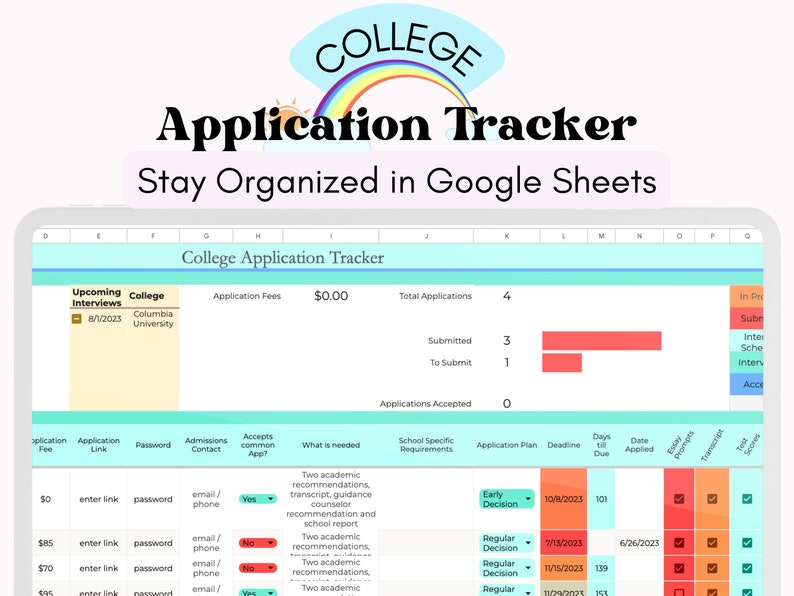 College Application Planner School Tracker Highschool Student Planner ...