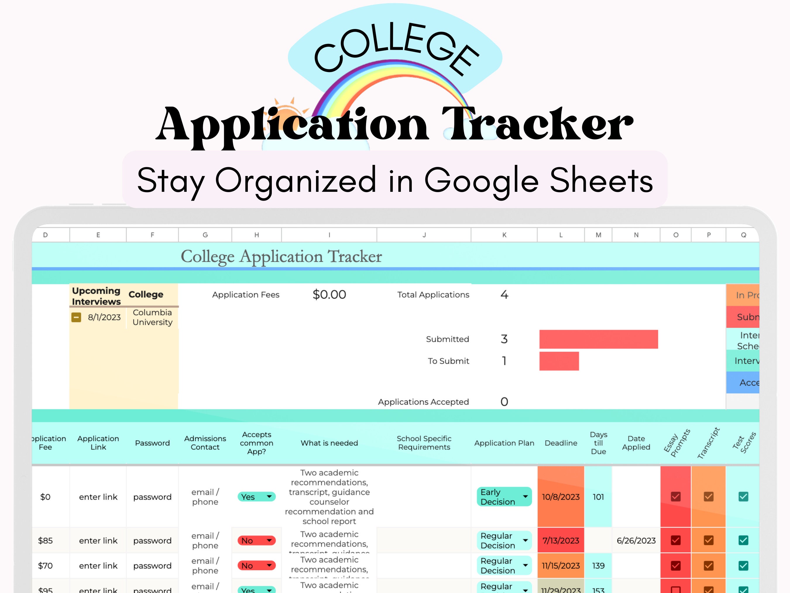 College Application Planner School Tracker Highschool Student Planner ...