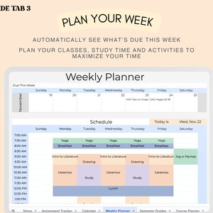 Academic Planner School Assignment Tracker Google Sheets ADHD Student ...