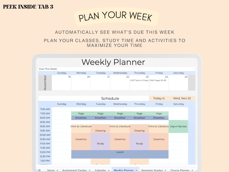 Academic Planner School Assignment Tracker Google Sheets ADHD Student ...