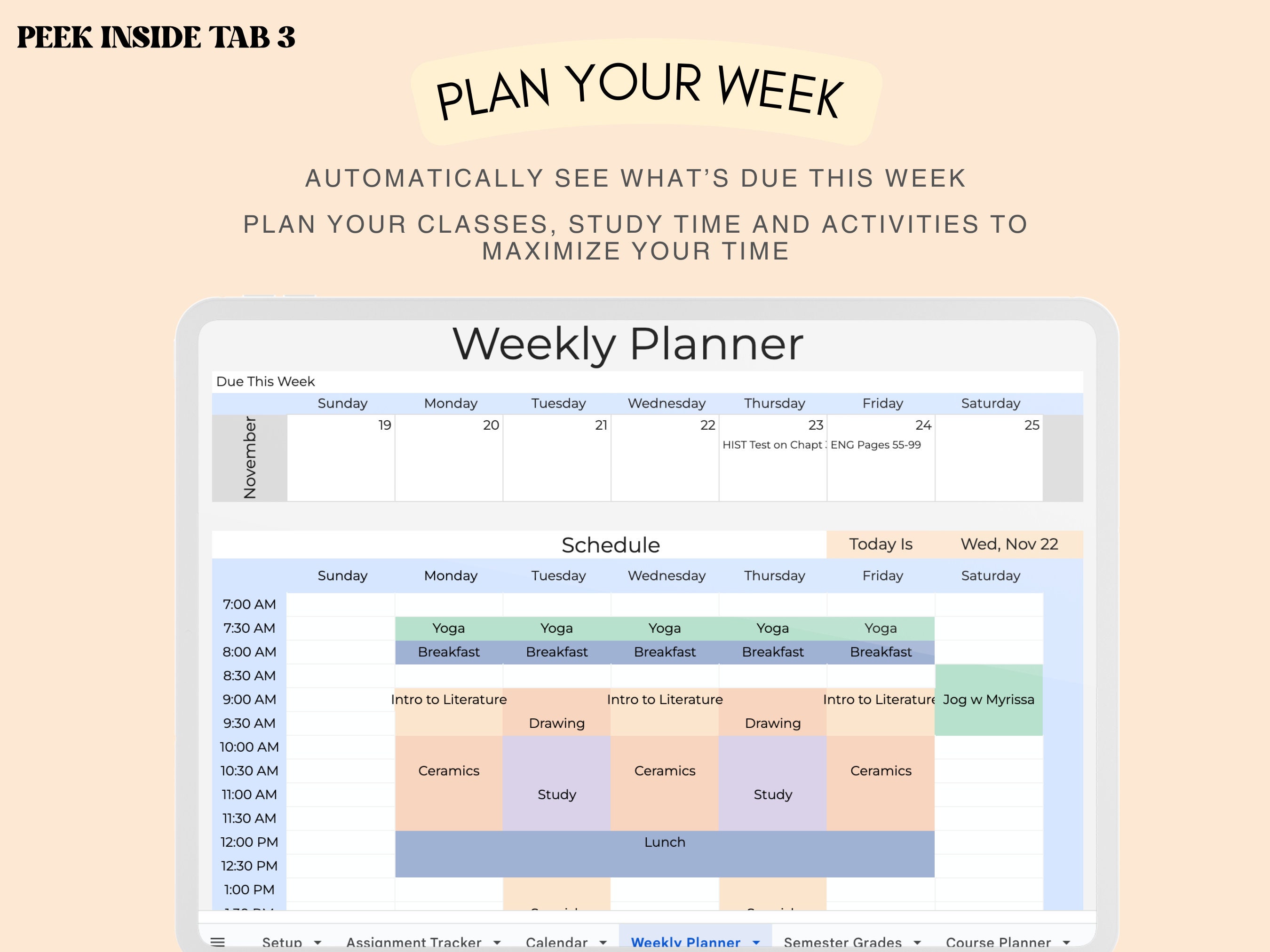 Academic Planner School Assignment Tracker Google Sheets ADHD Student ...