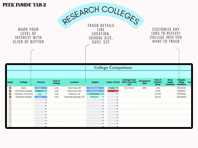 College Application Planner School Tracker Highschool Student Planner ...
