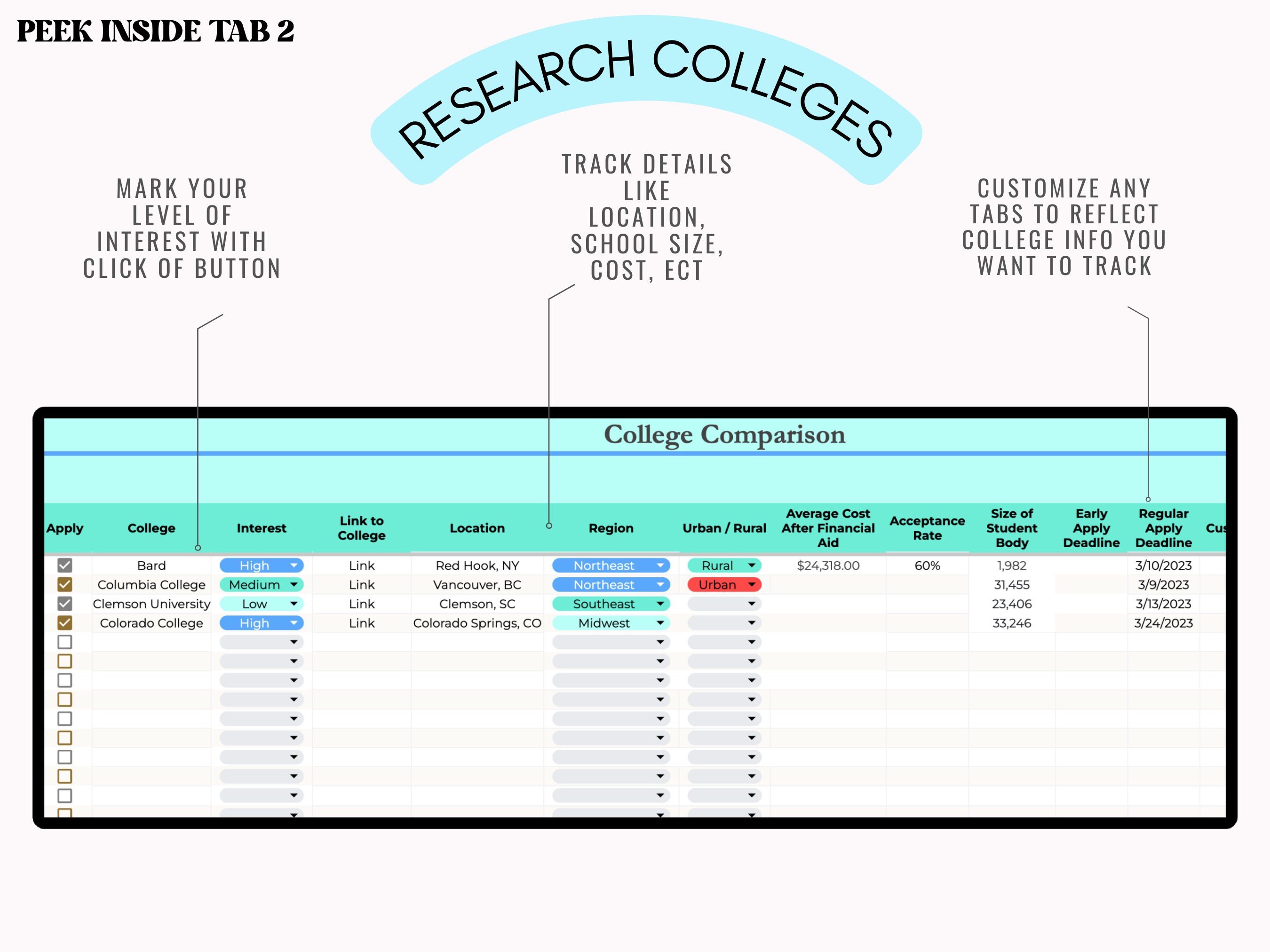 College Application Planner School Tracker Highschool Student Planner ...
