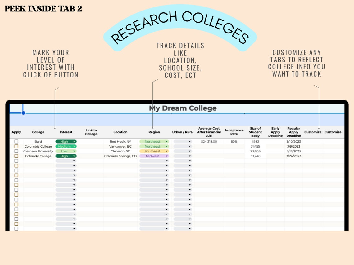 College Application Tracker College to Do List Organizer ADHD Student ...