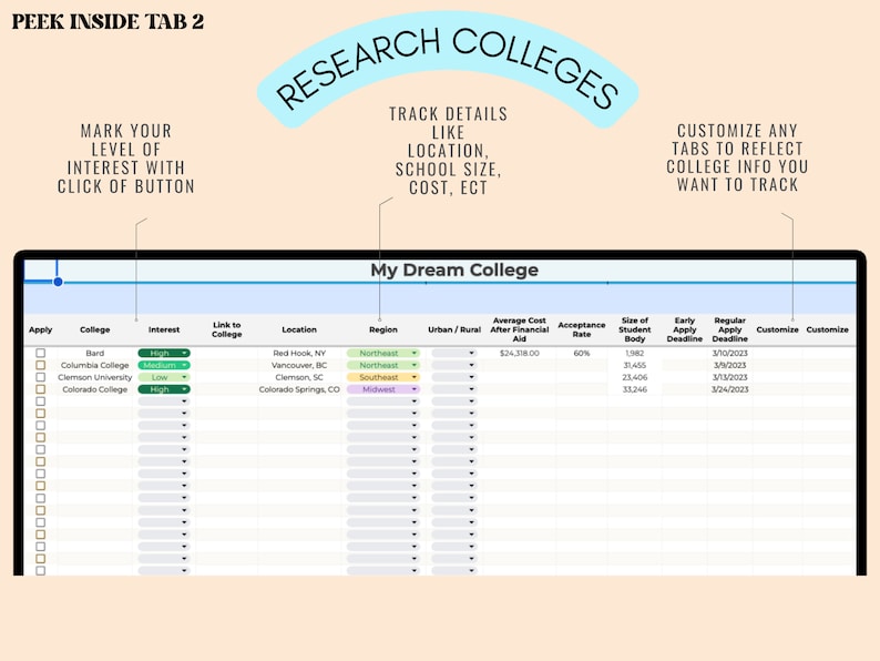 College Application Tracker College to Do List Organizer ADHD Student ...