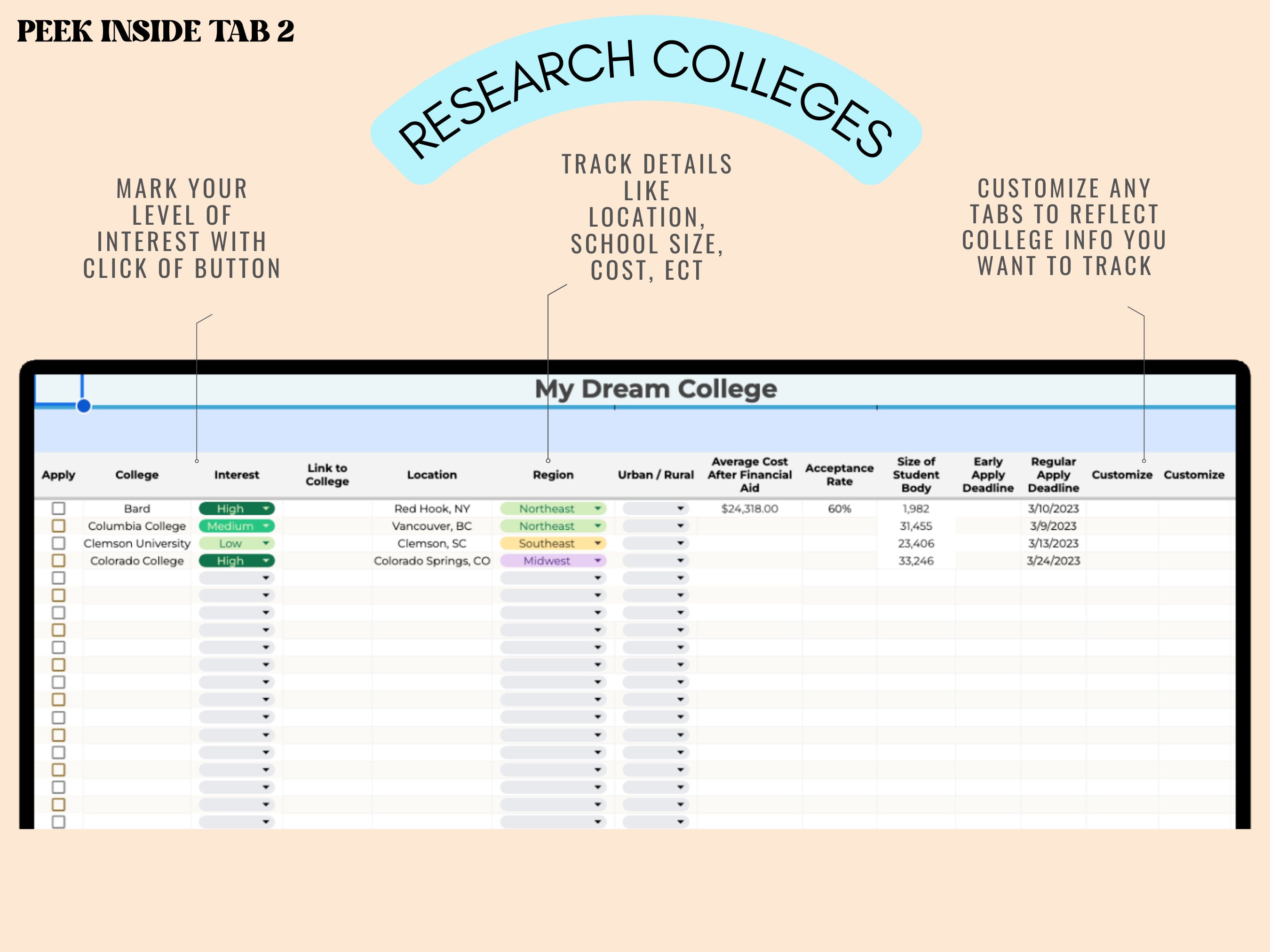 College Application Tracker College to Do List Organizer ADHD Student ...