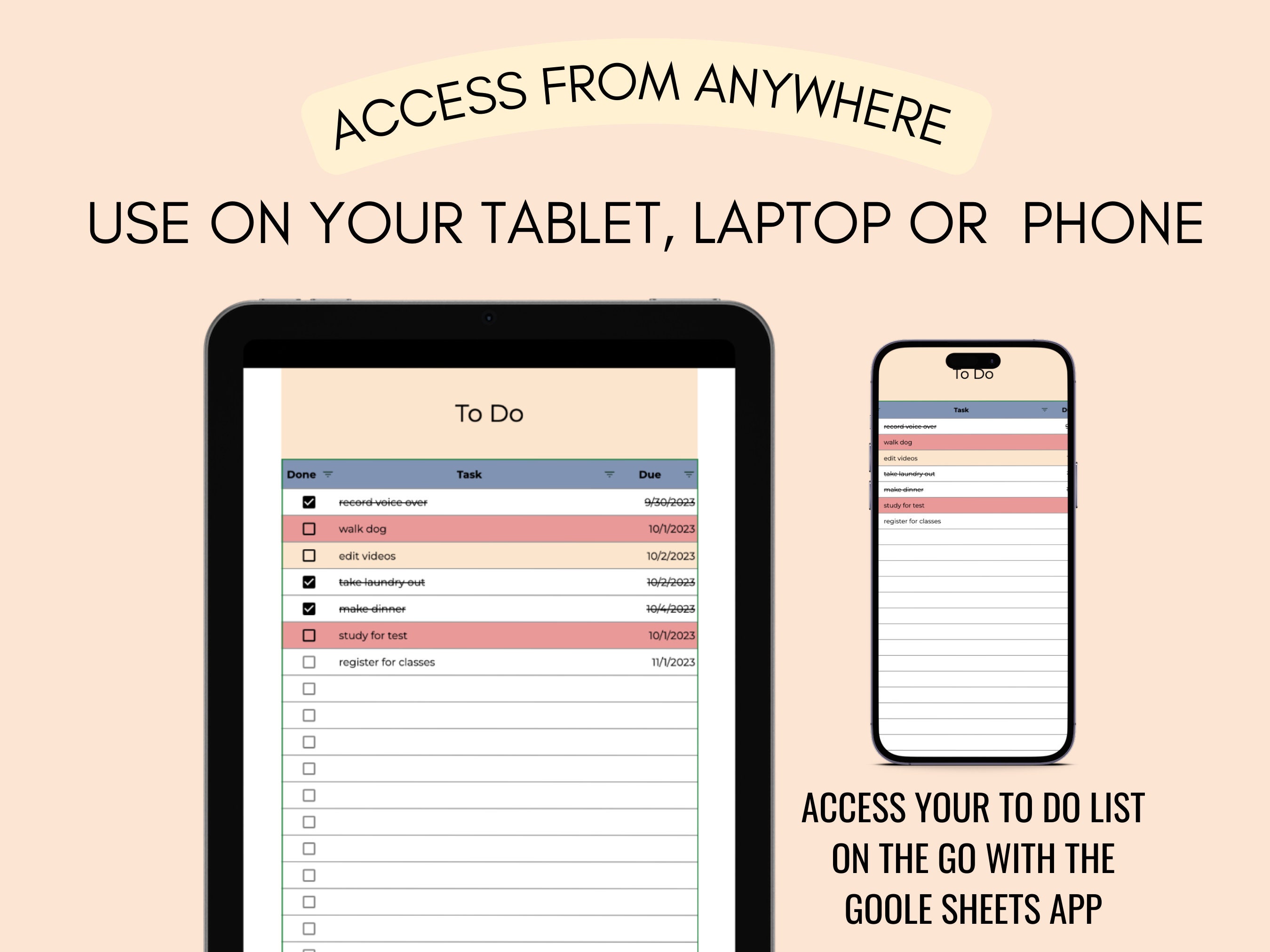Simple to Do List Task Checklist Daily Planner Google Sheets Task ...