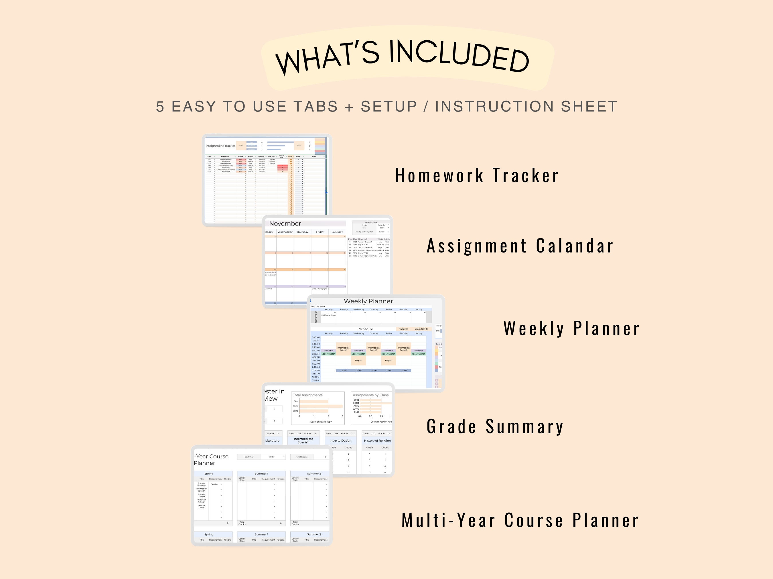 Academic Planner School Assignment Tracker Google Sheets ADHD Student ...