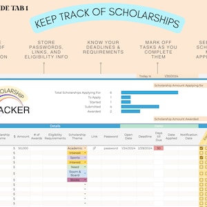 Scholarship Tracker Google Sheets College Planning Spreadsheet School ...