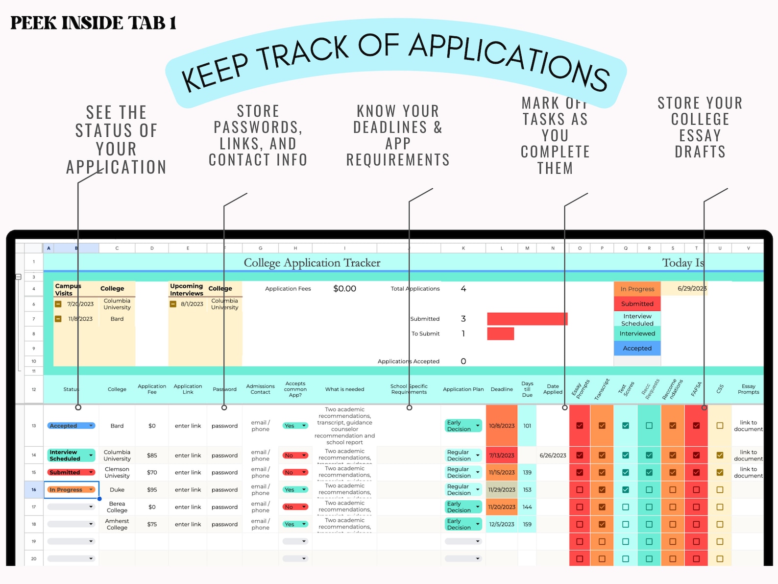 College Application Planner School Tracker Highschool Student Planner ...