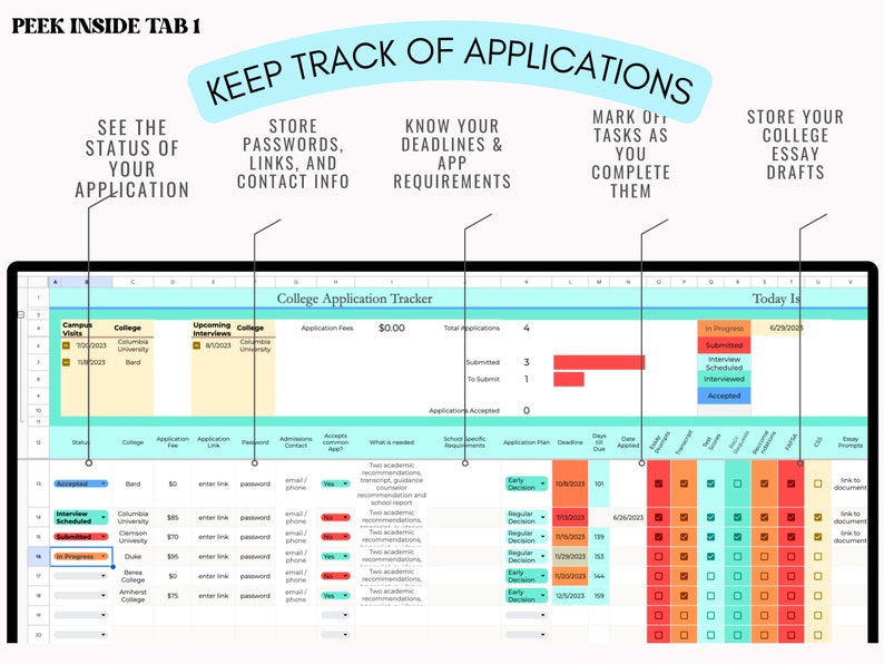 College Application Planner School Tracker Highschool Student Planner ...