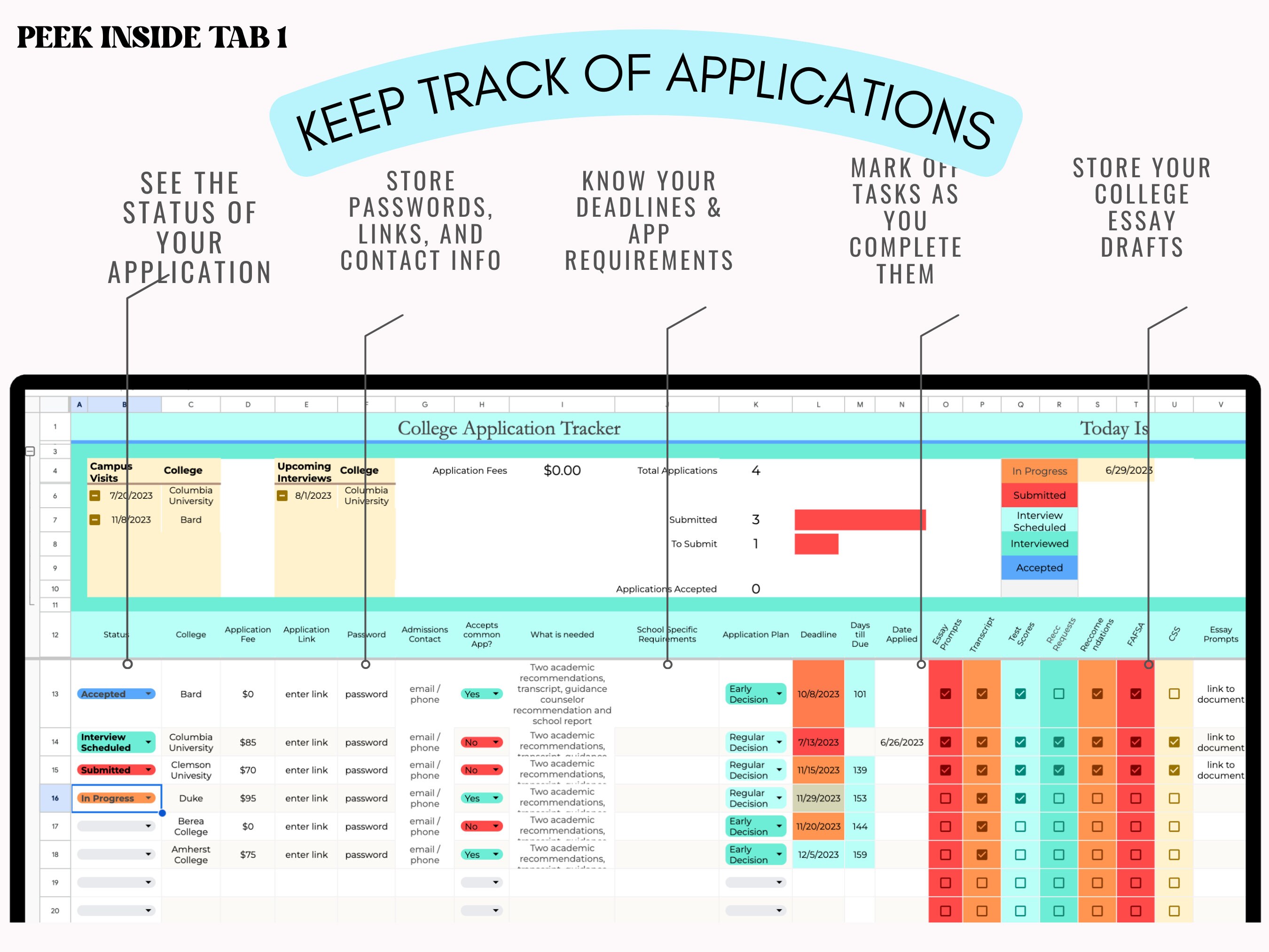 College Application Planner School Tracker Highschool Student Planner ...